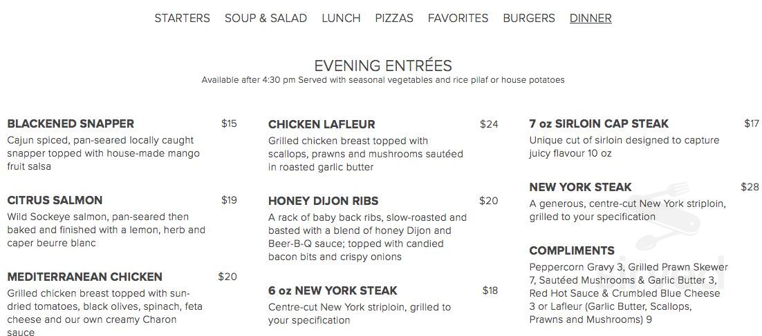 Craig Street Brew Pub menus in Duncan, British Columbia, Canada