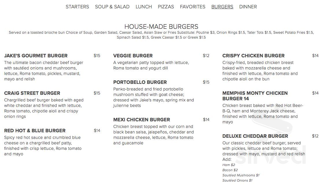 Menu - Duncan BC's Craig Street Brew Pub | Sirved