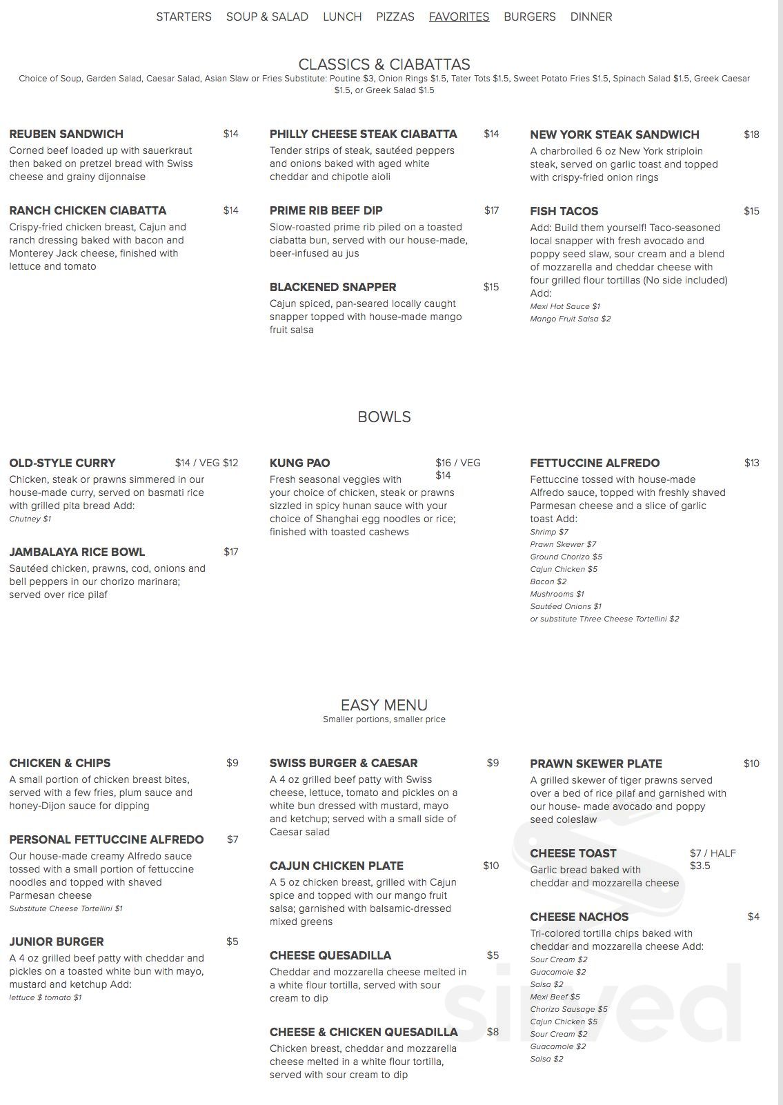 Menu - Duncan BC's Craig Street Brew Pub | Sirved