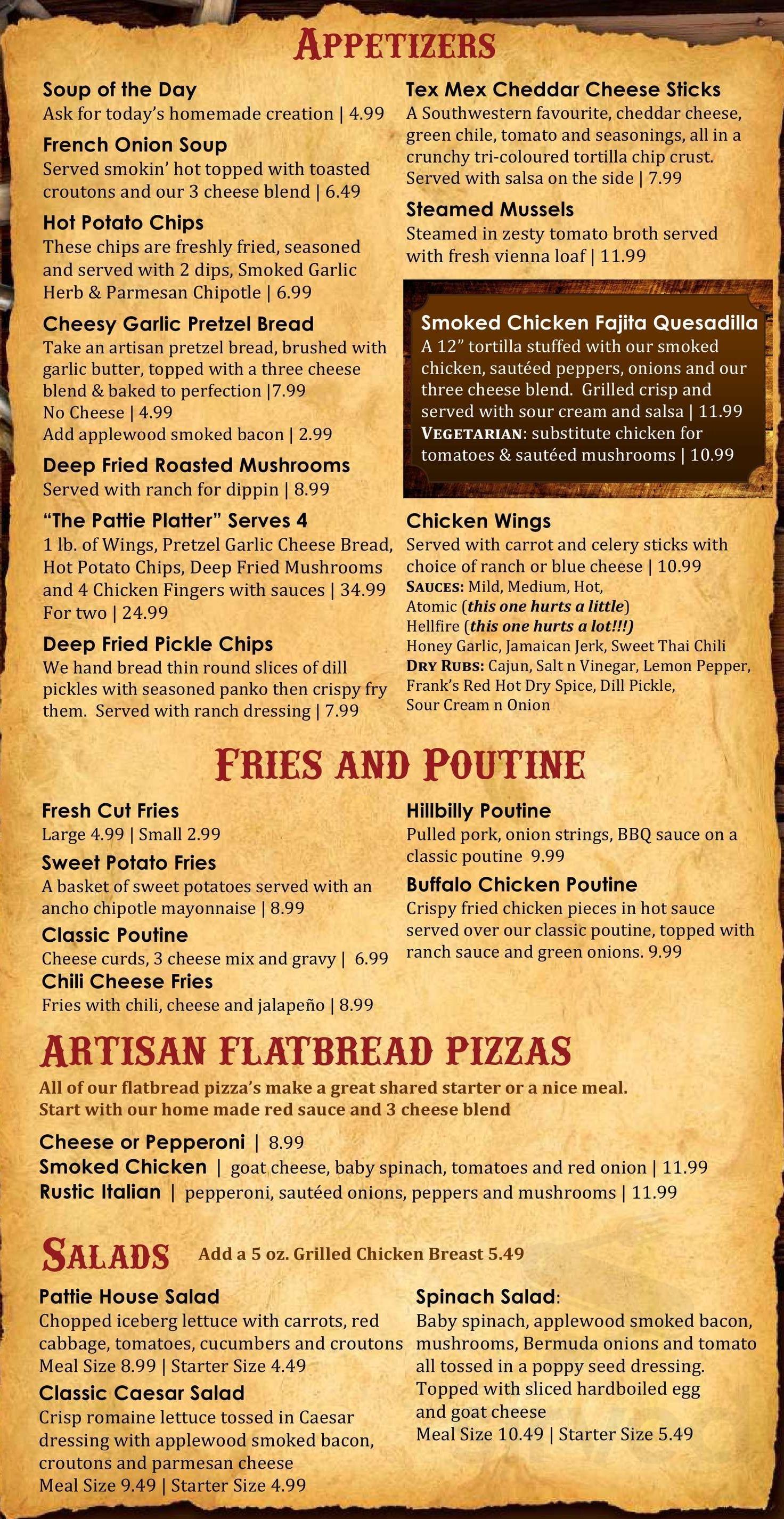 The Pattie House Smokin' BBQ menu in Coboconk, Ontario, Canada
