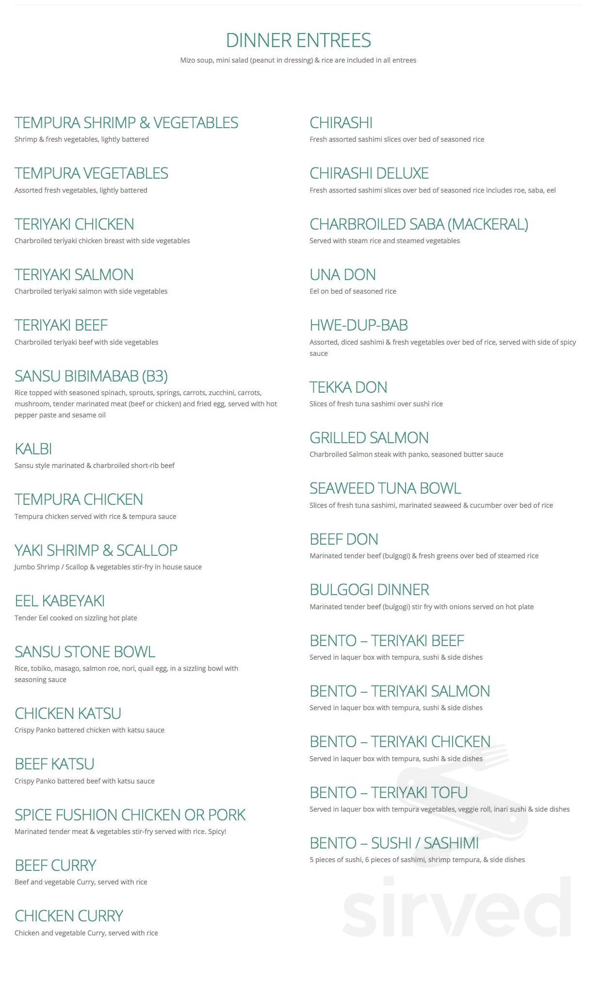 Menu for Sansu Sushi and Cocktails in East Lansing, Michigan, United States