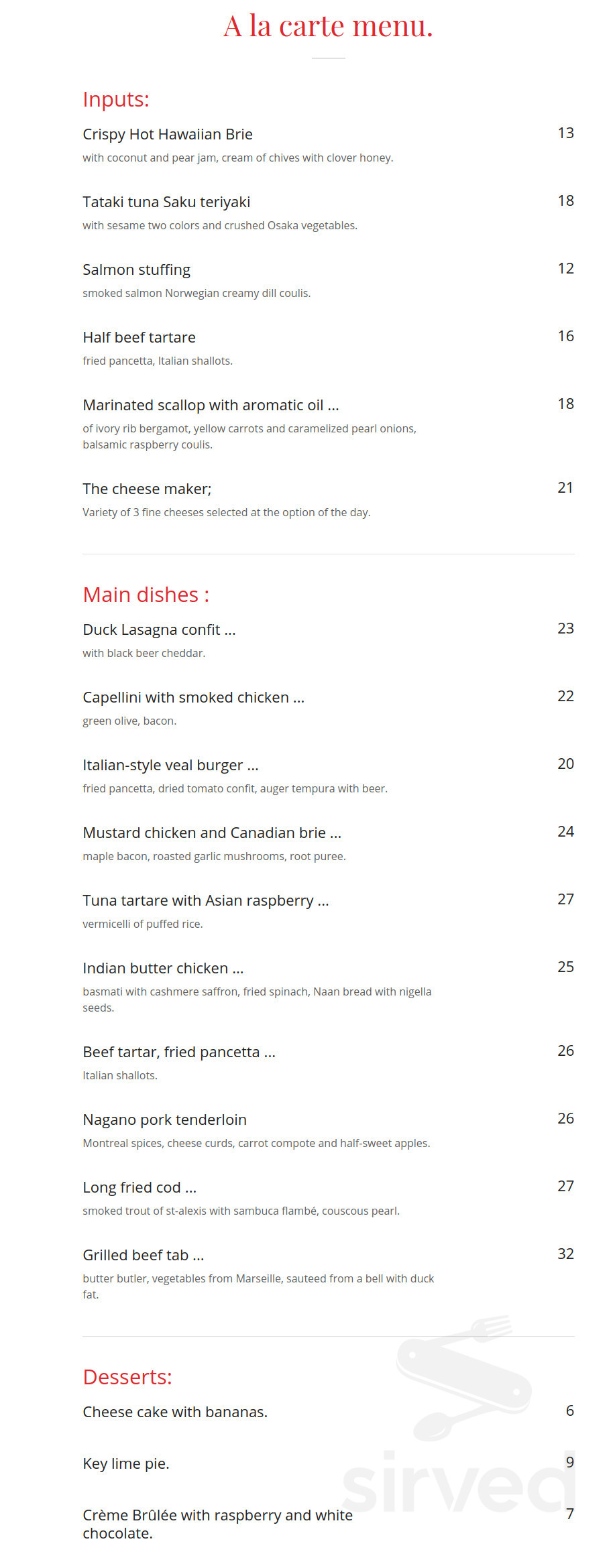 Bistro MM Station Culinaire menu in Blainville, Quebec, Canada