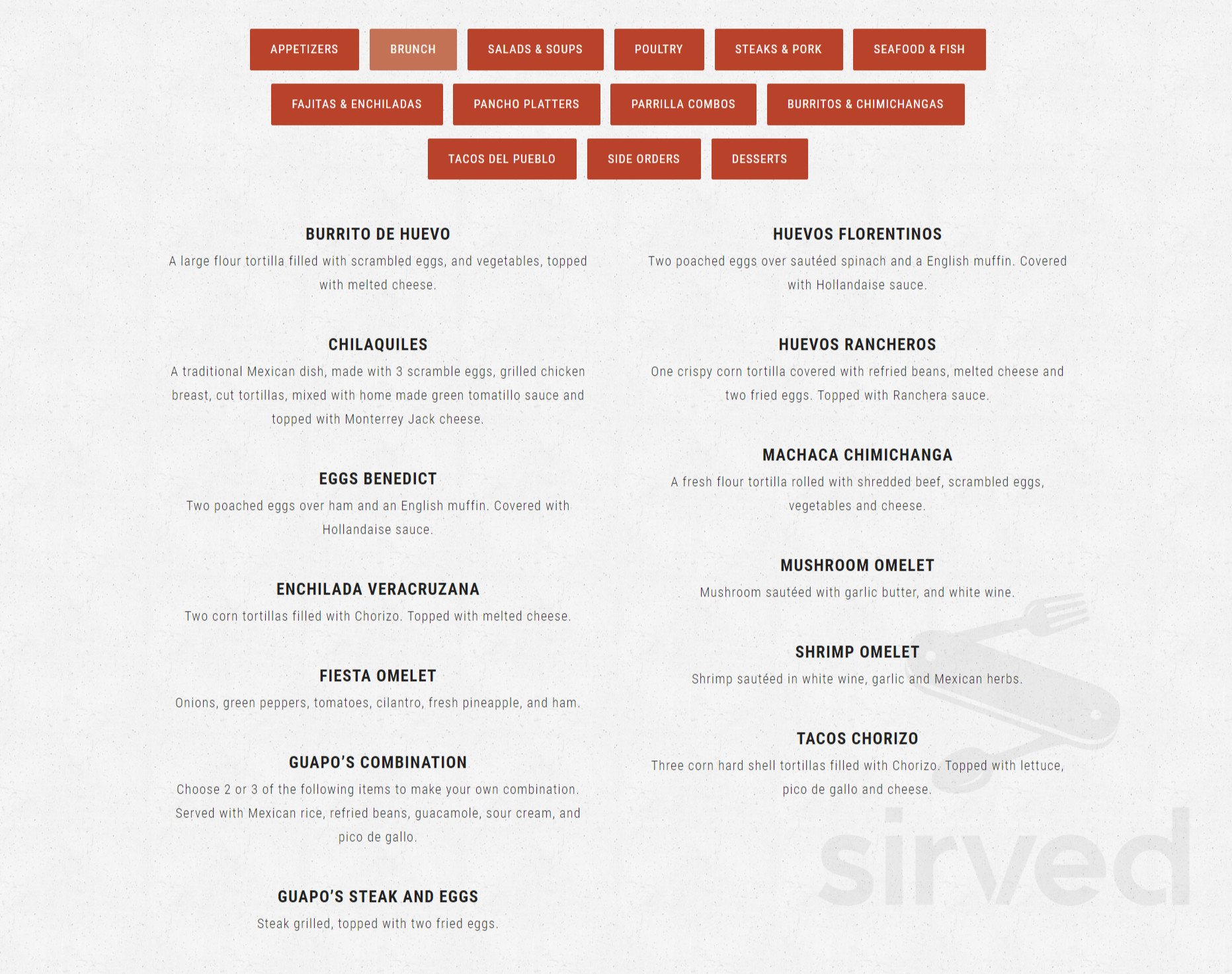 Guapo's menu in Arlington, Virginia, USA