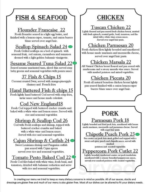 Grill 37 menu in Pomfret Center, Connecticut, USA