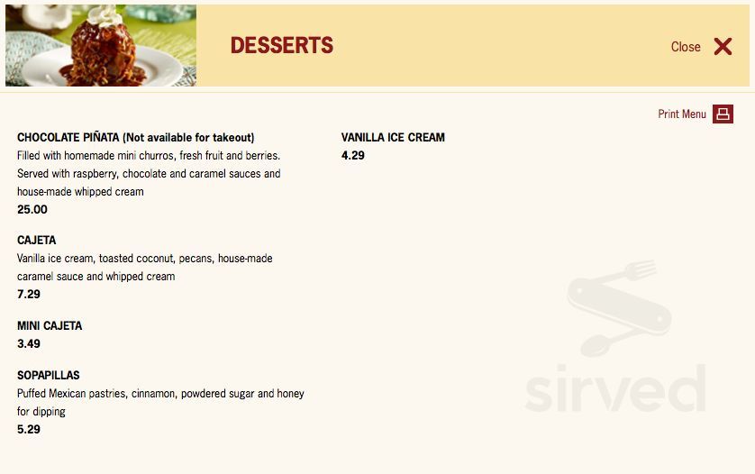 Uncle Julio's Old Orchard menu in Skokie, Illinois, USA