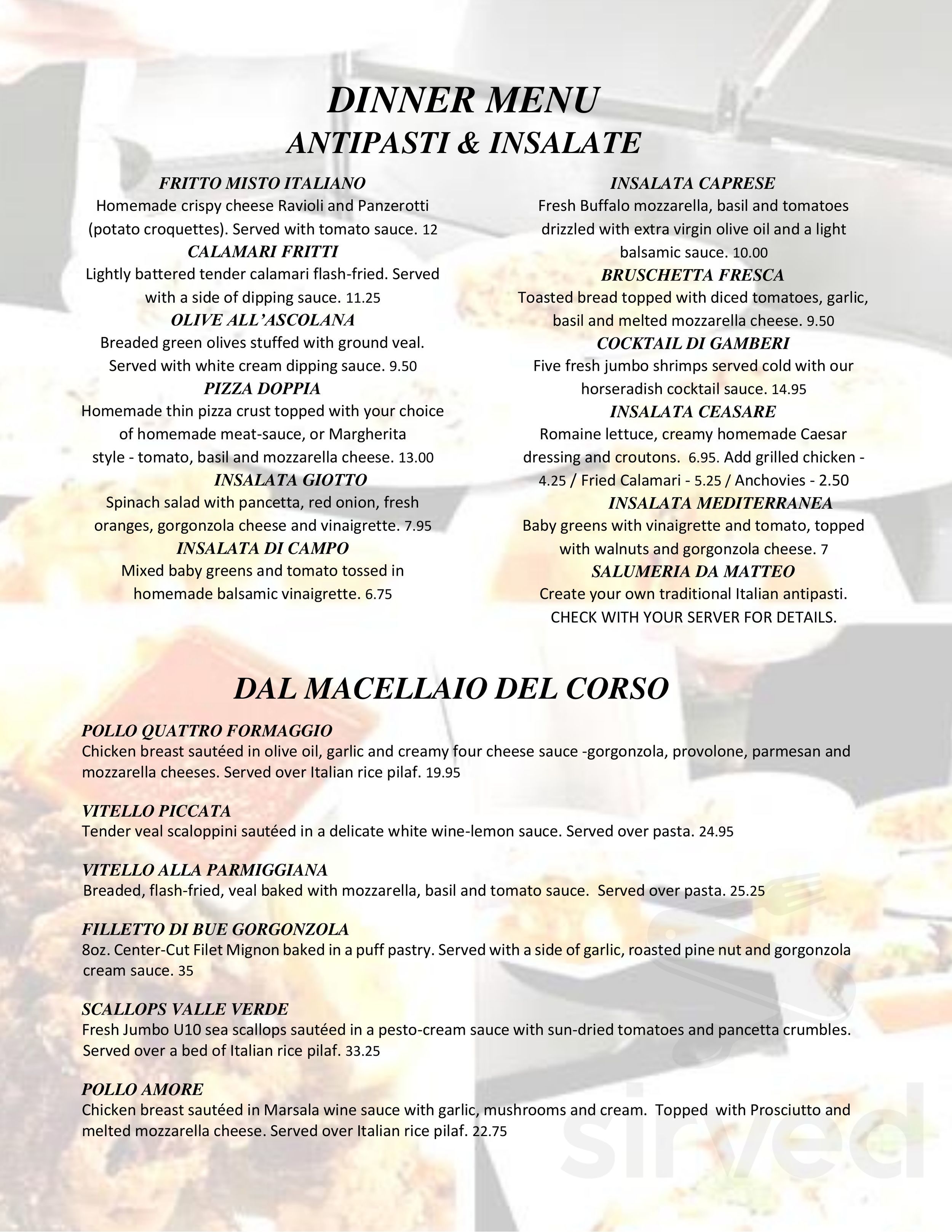 Matteo's Ristorante Italiano menu in Noblesville, Indiana, USA