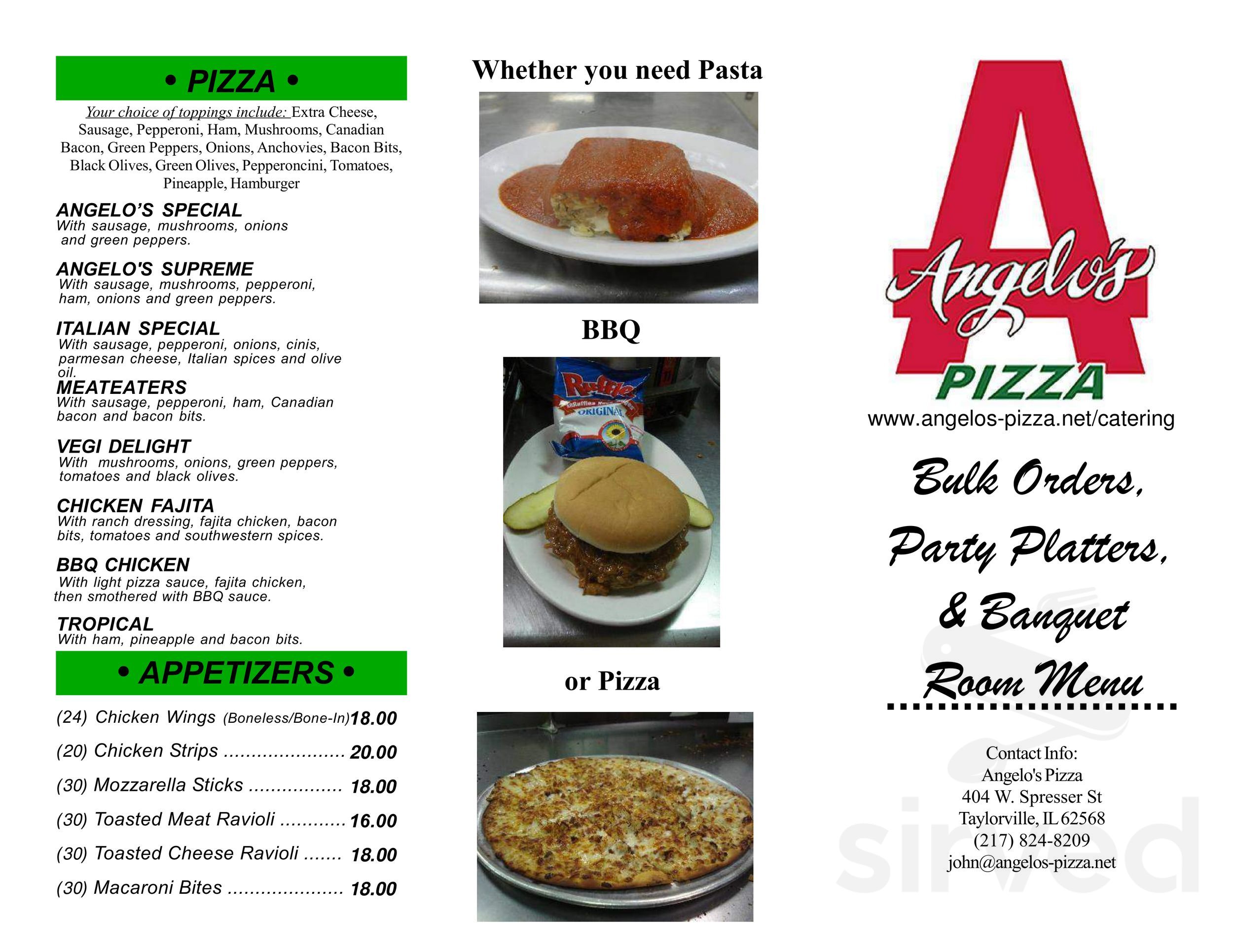 Angelo's Express menu in Taylorville, Illinois, USA