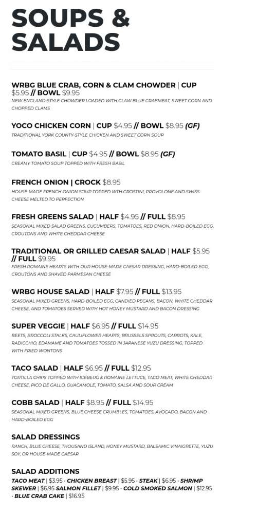 Bridgewater Public House menu in York, Pennsylvania, USA
