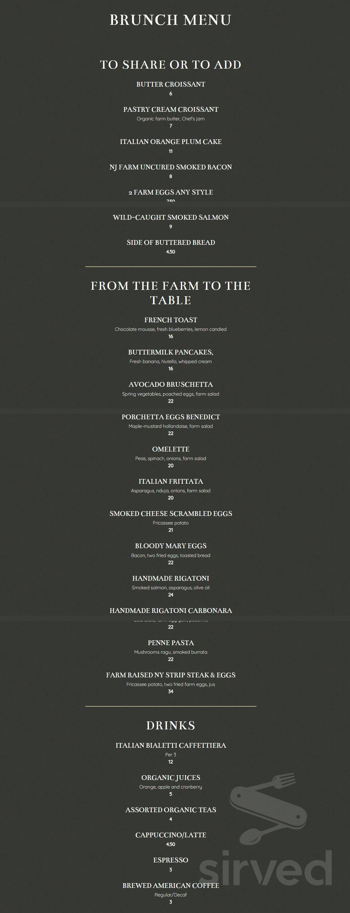 Fiorentini menu in Rutherford, New Jersey, USA