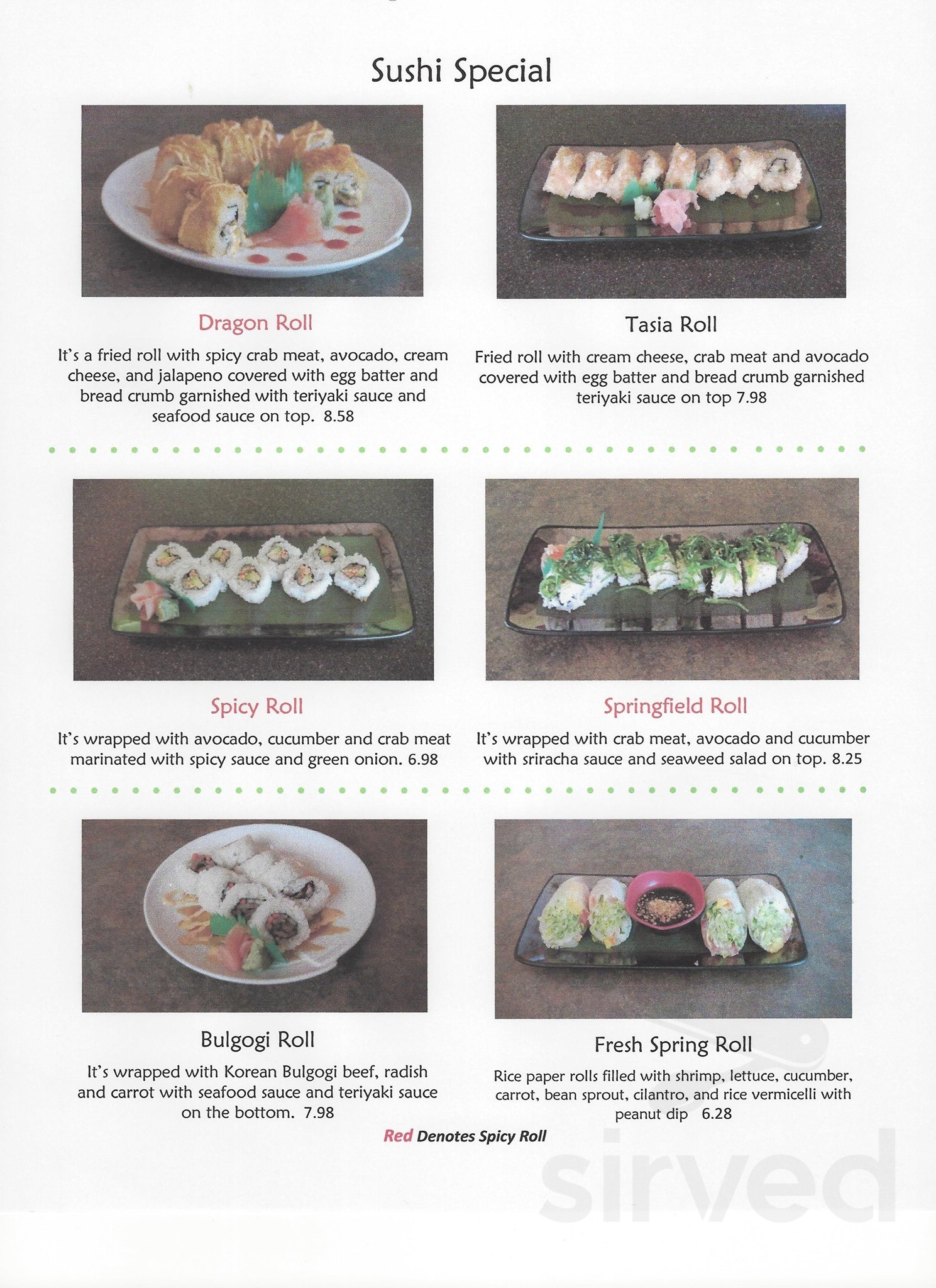 Menu - Springfield MO's Tasia | Sirved