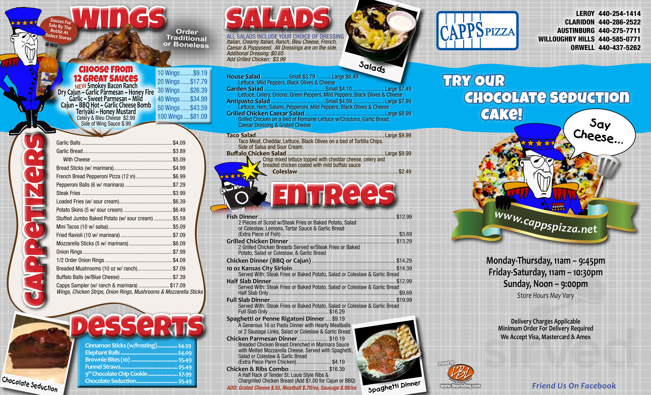 Menu for Capps Pizza in Painesville, OH | Sirved