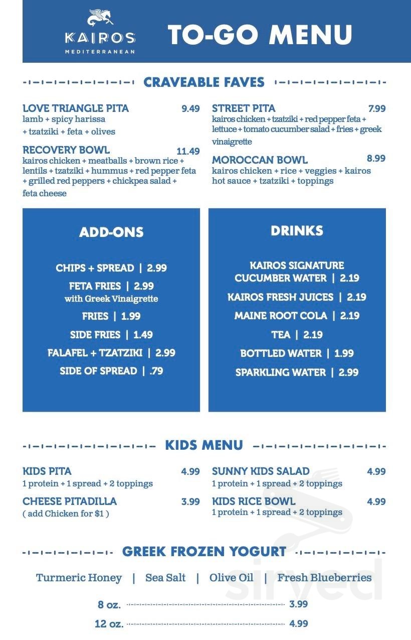 Kairos Mediterranean menus in Greenville, South Carolina, United States