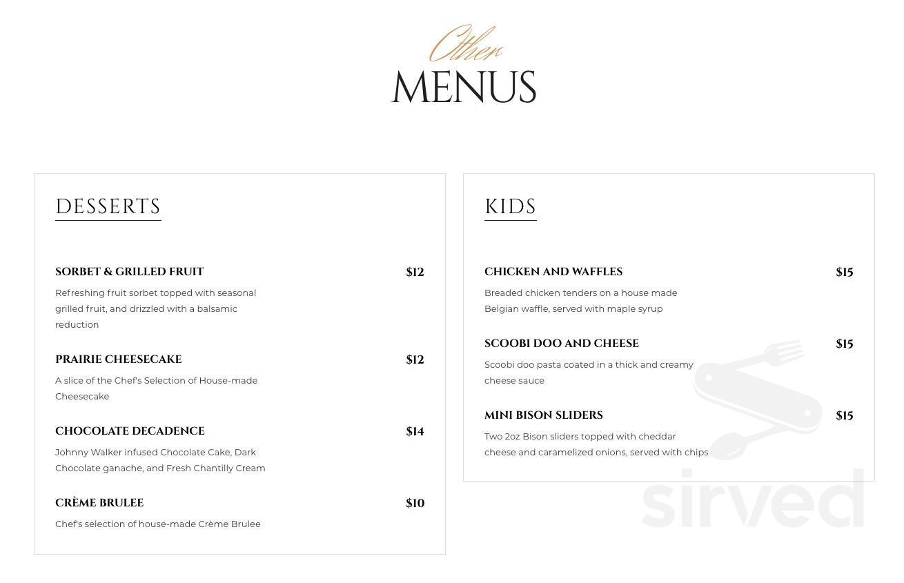 Prairie 360 menu in Winnipeg, Manitoba, Canada