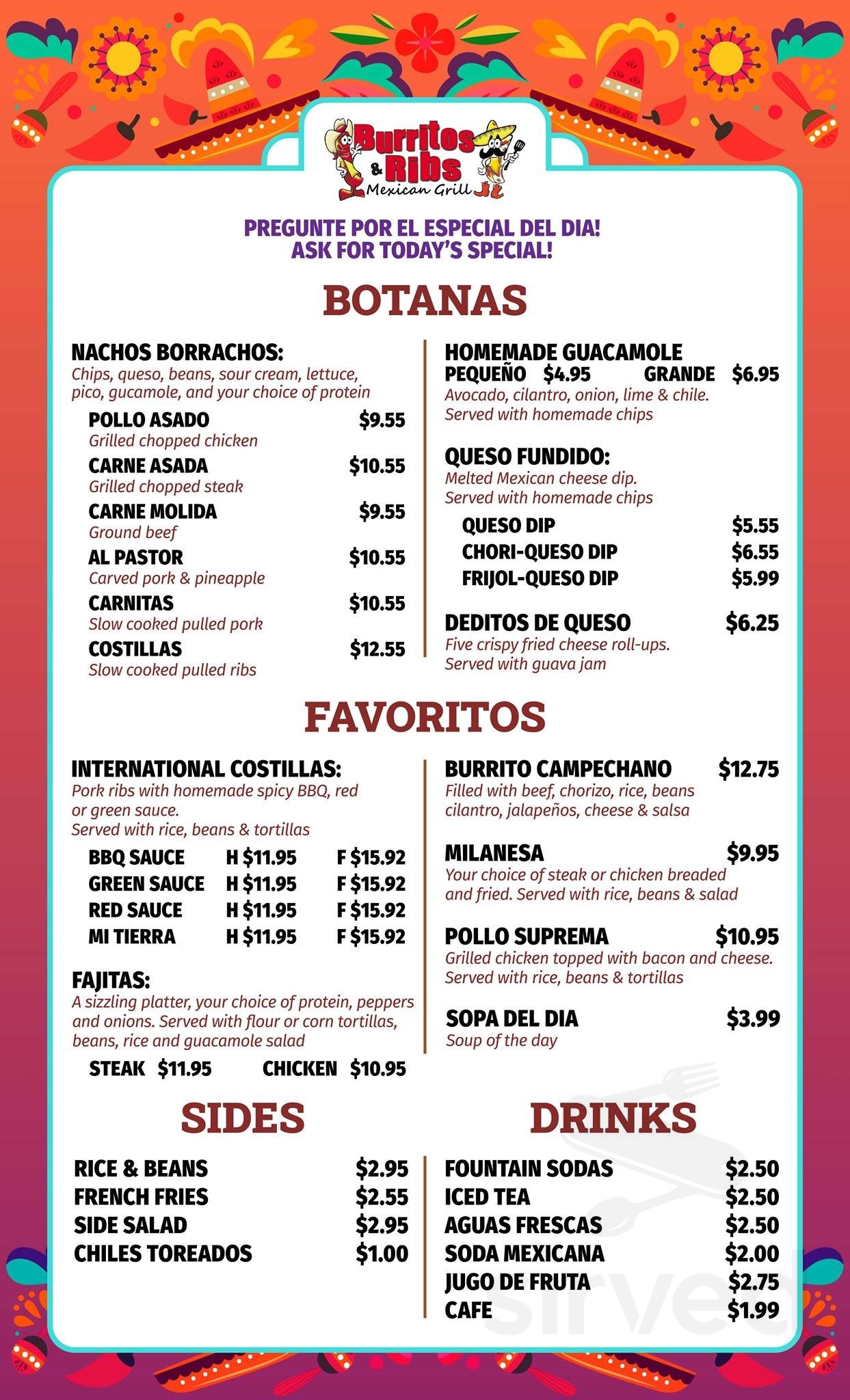 Burritos n Ribs Mexican Cuisine menus in Troutman, North Carolina ...