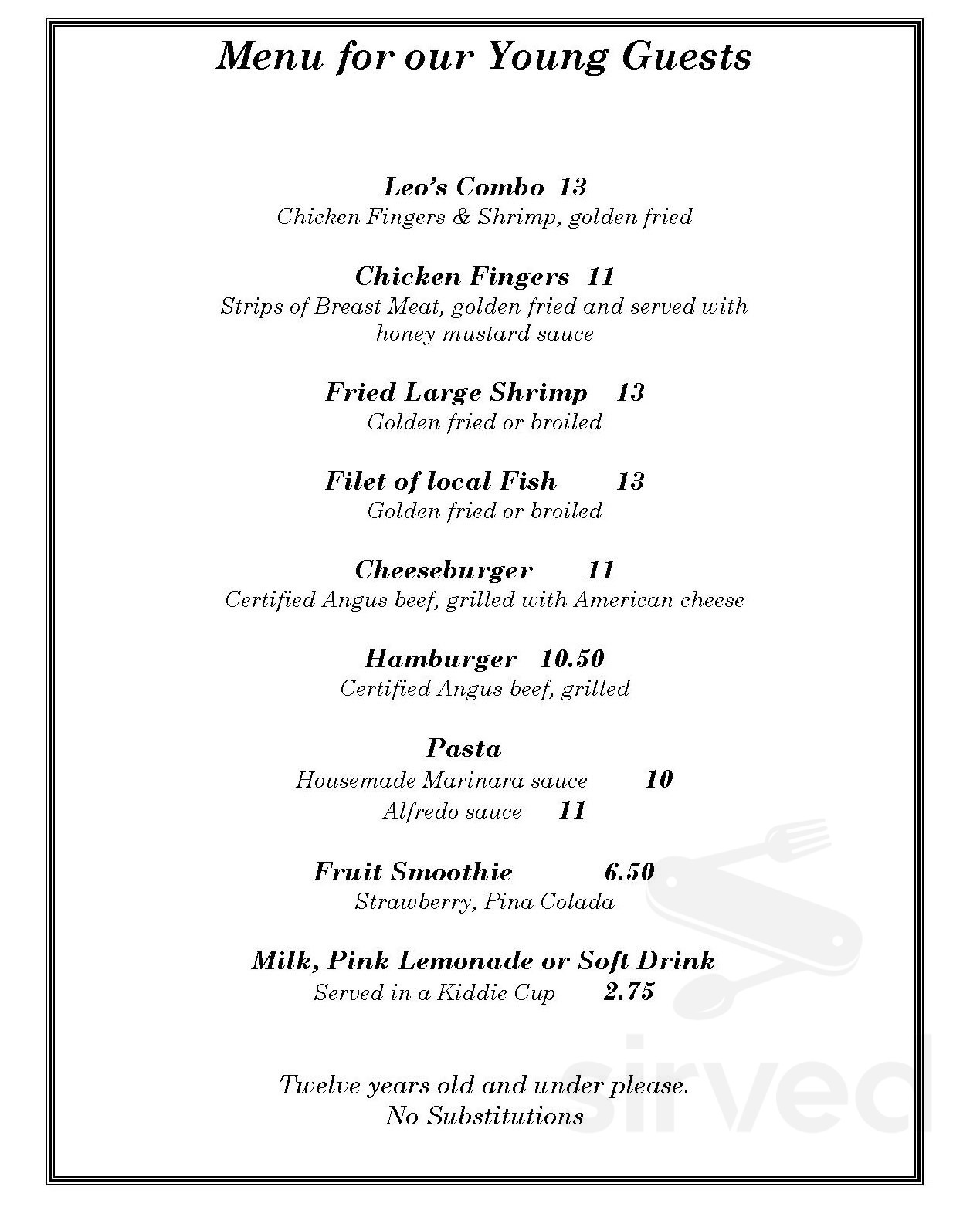 Owens' Restaurant menu in Nags Head, North Carolina, USA