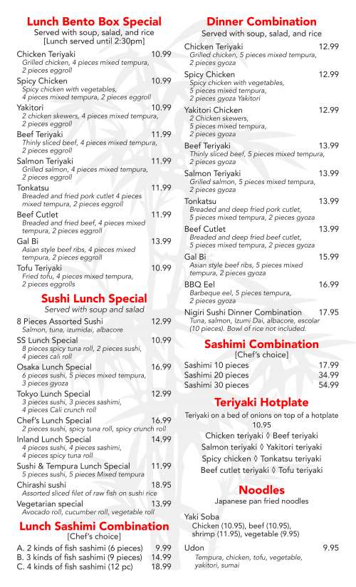 Sugoi Sushi menu in Yucaipa, California, USA
