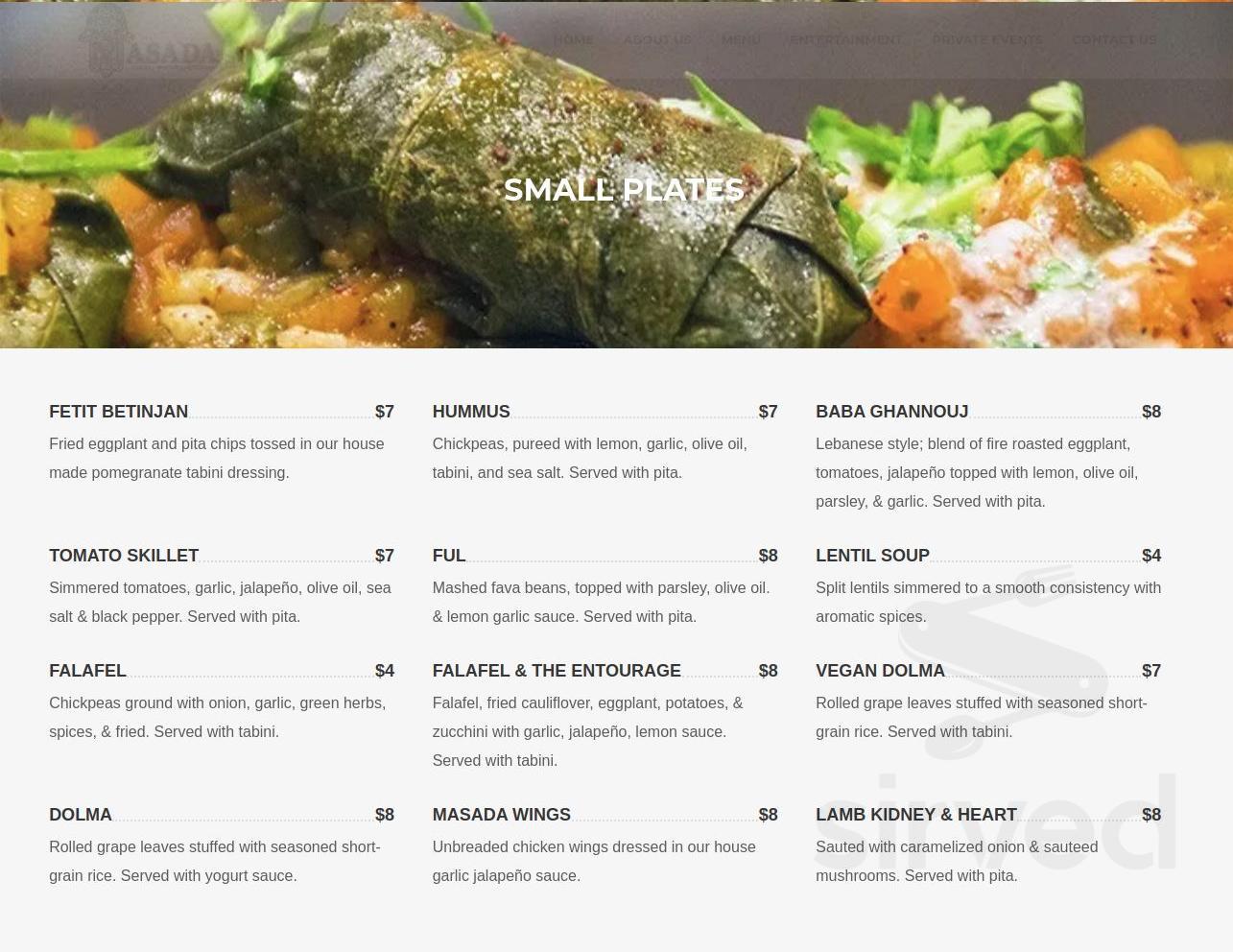 Menu - Chicago IL's Masada | Sirved