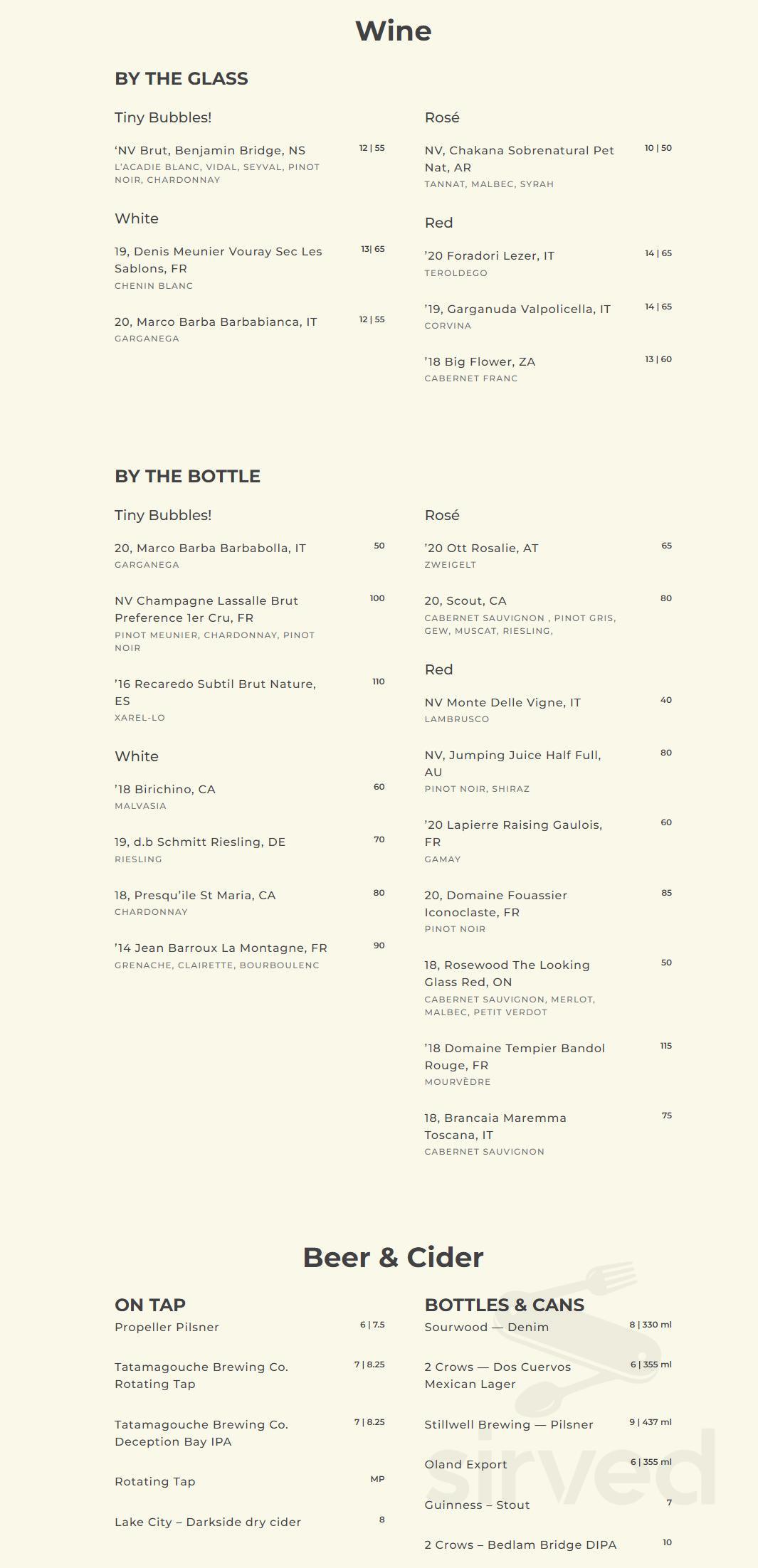 Menu - Halifax NS's Field Guide | Sirved