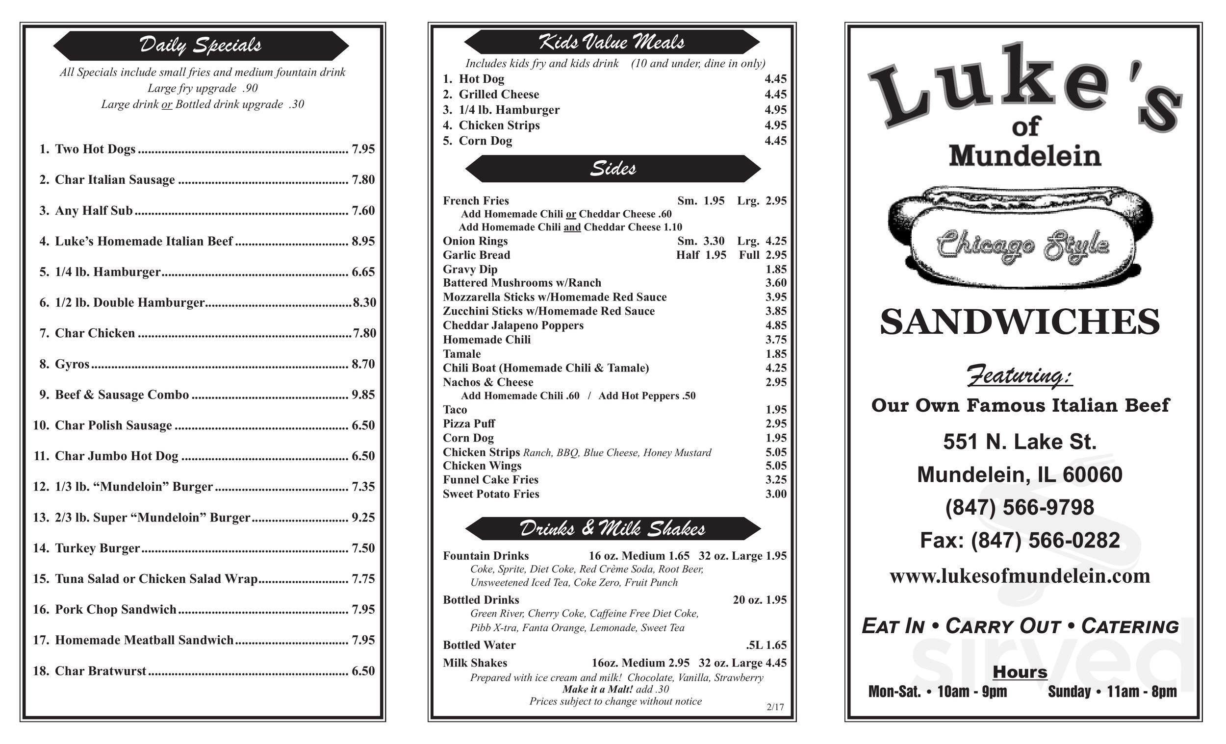 Luke's of Mundelein menu in Mundelein, Illinois, USA