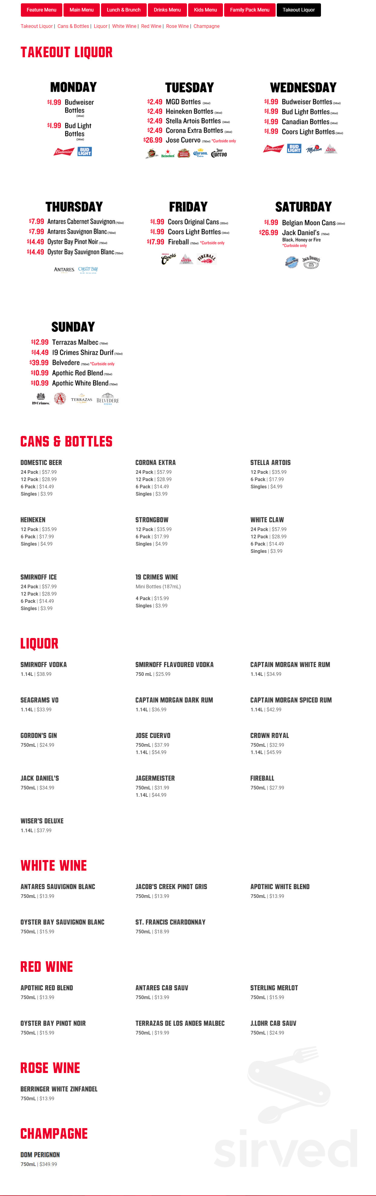 Menu - Calgary AB's The Canadian Brewhouse | Sirved