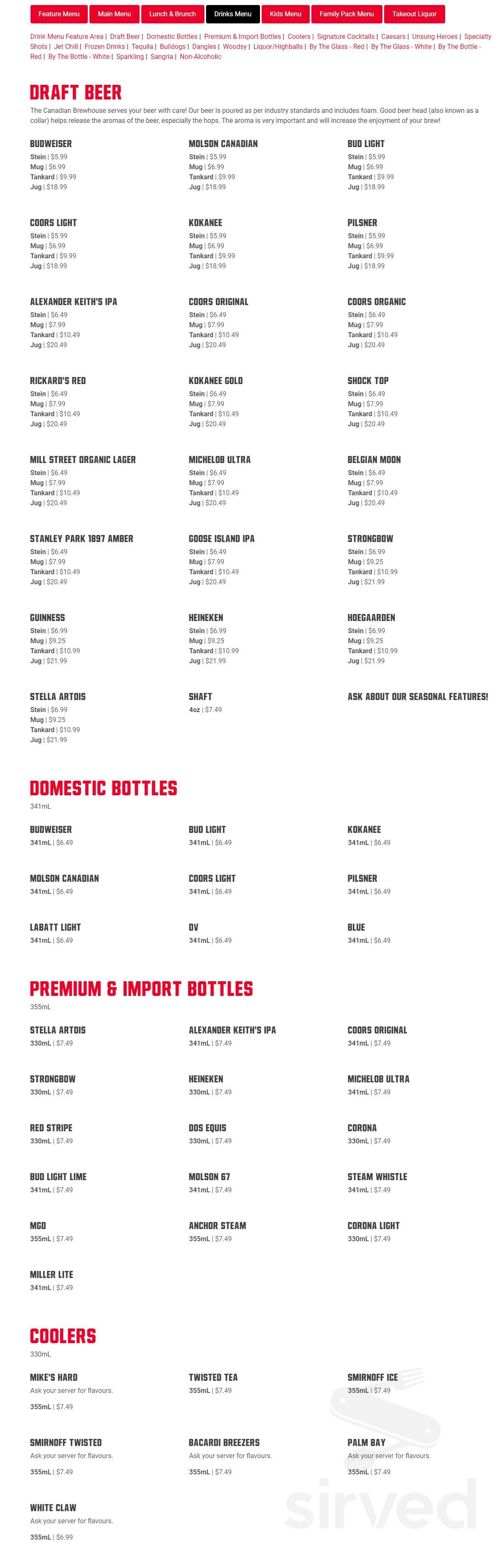 Menu - Victoria BC's The Canadian Brewhouse | Sirved