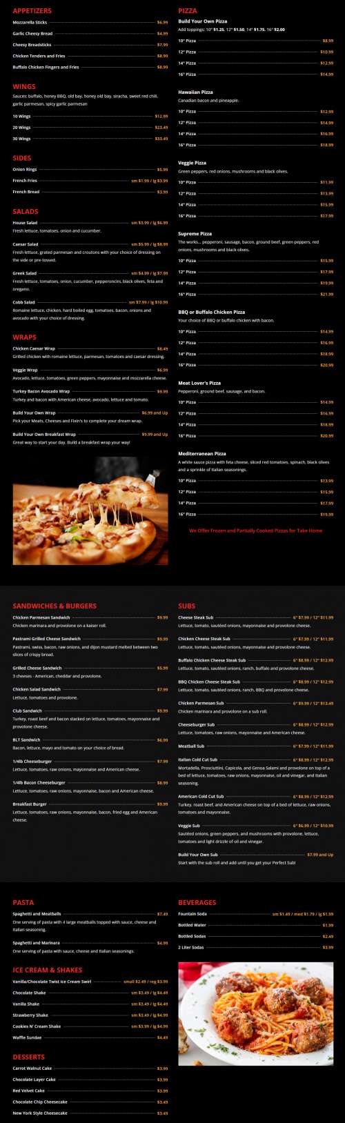 Gladiators Pizza and Deli menu in Glenelg, Maryland, USA