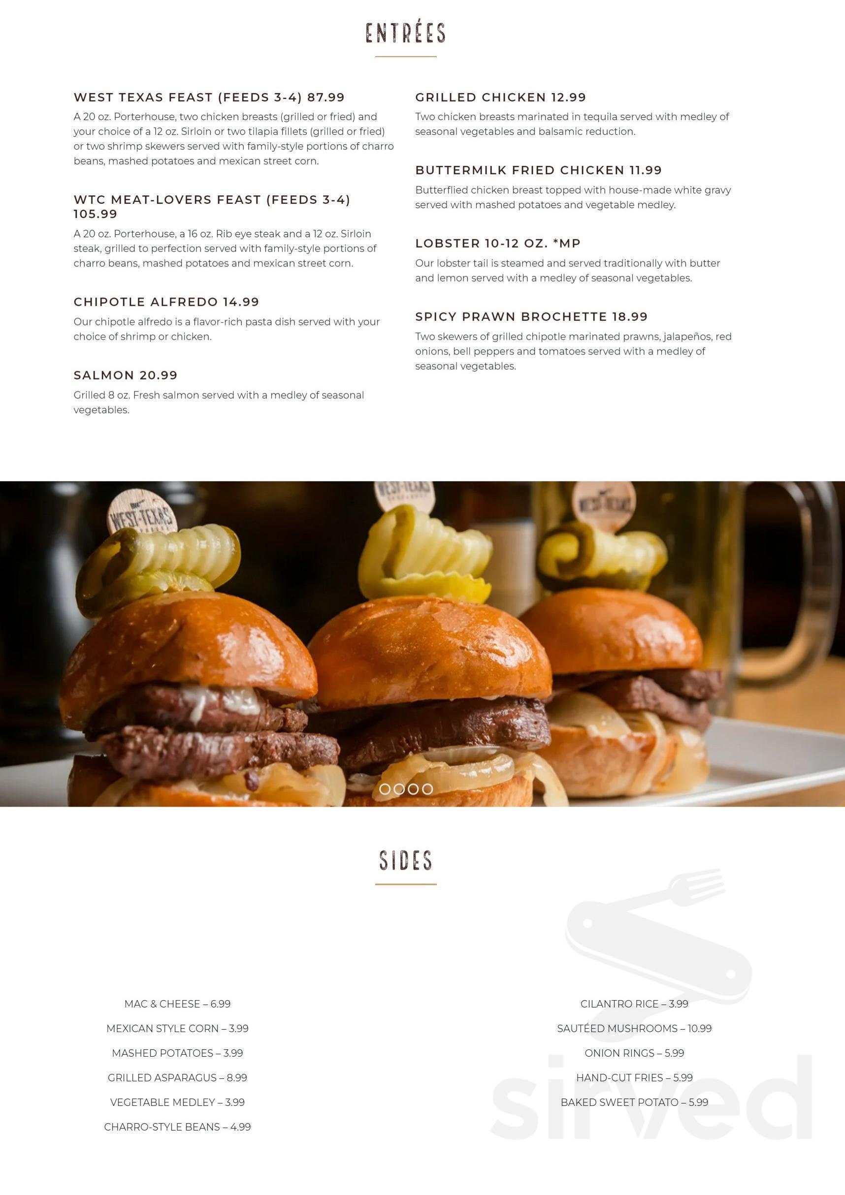 West Texas Chophouse Las Palmas Center menu in El Paso, Texas, USA