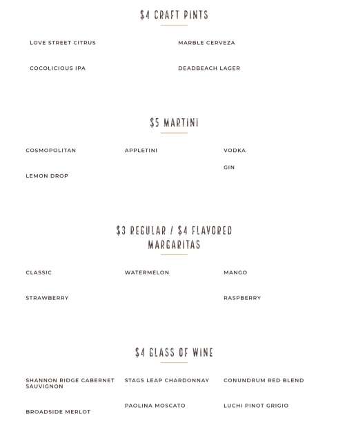 West Texas Chophouse Las Palmas Center menu in El Paso, Texas, USA