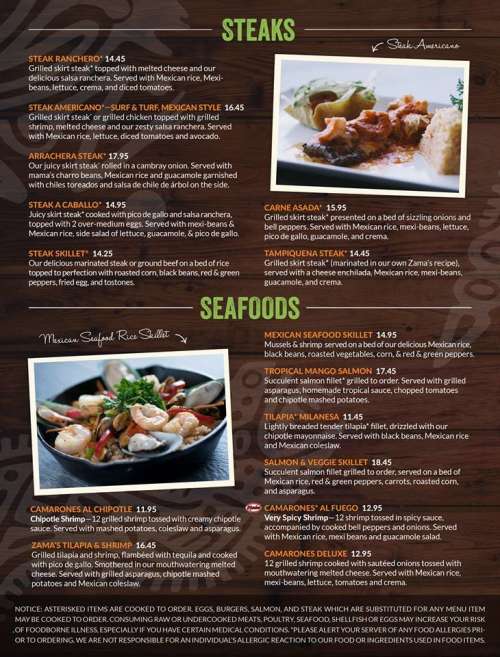 Zama Mexican Cuisine & Margarita Bar menu in Marietta, Georgia, USA