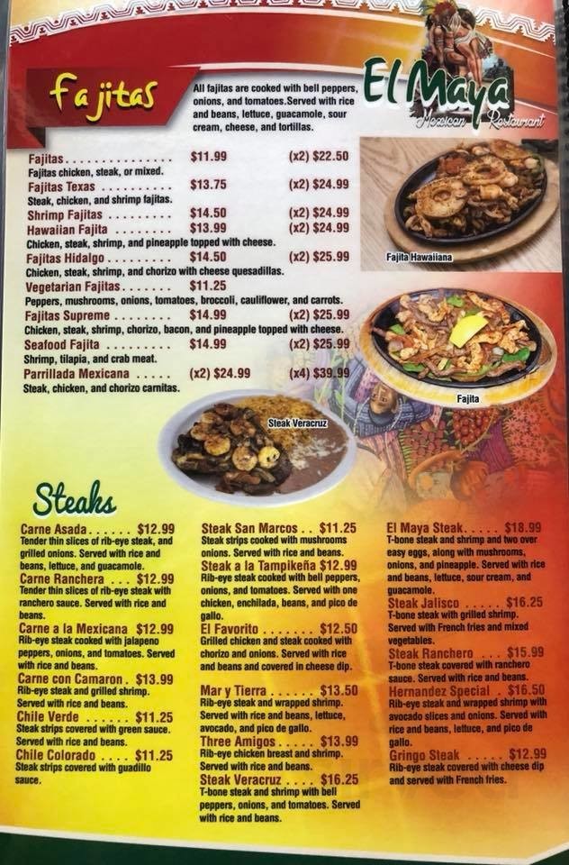El Maya Mexican Restaurant menu in Norwalk, Iowa, USA