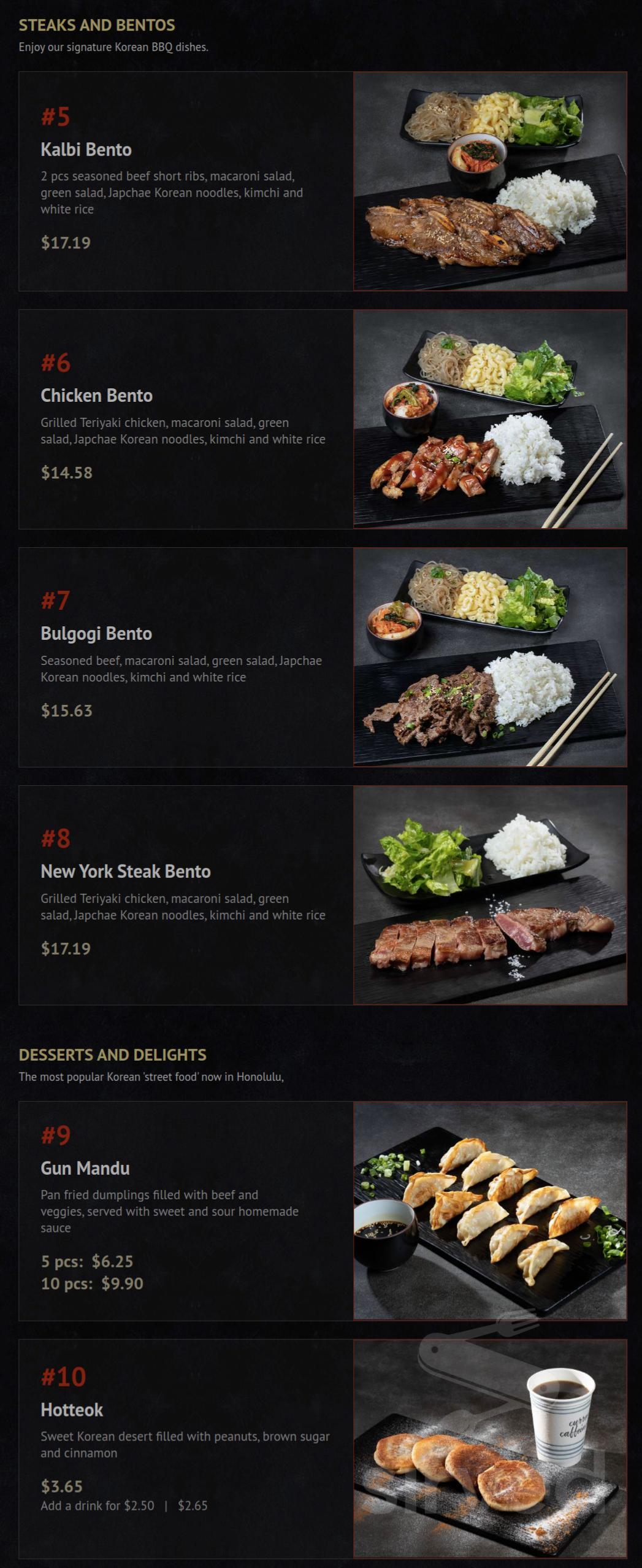 Manna menu in Honolulu, Hawaii, USA
