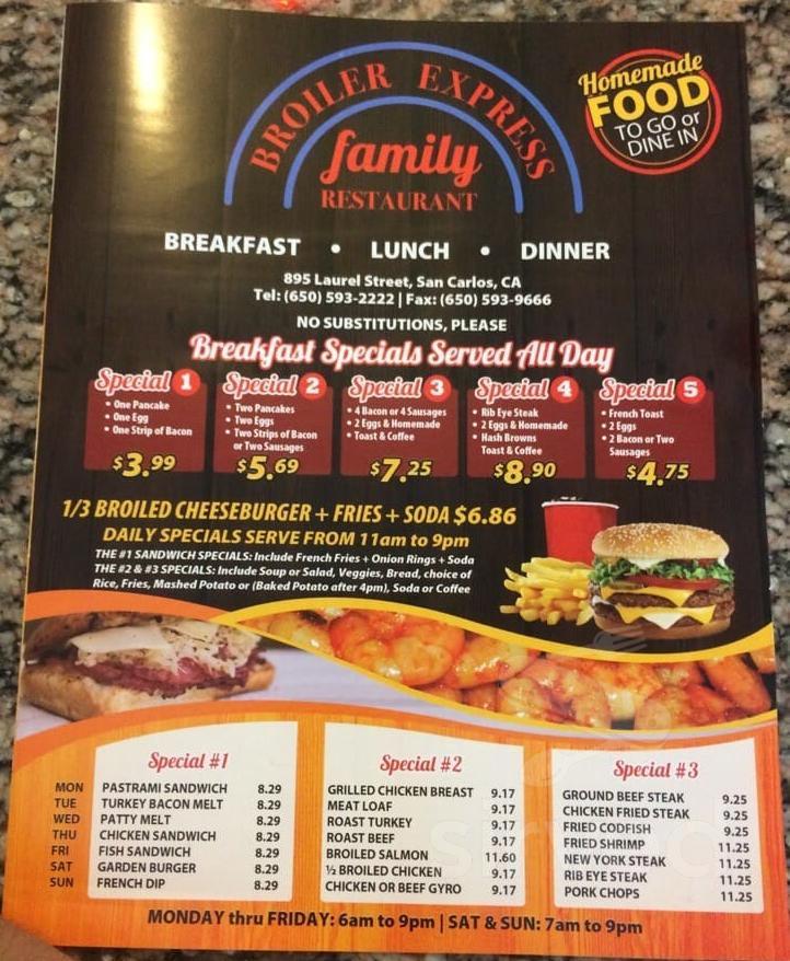 Broiler Express menus in San Carlos, California, United States