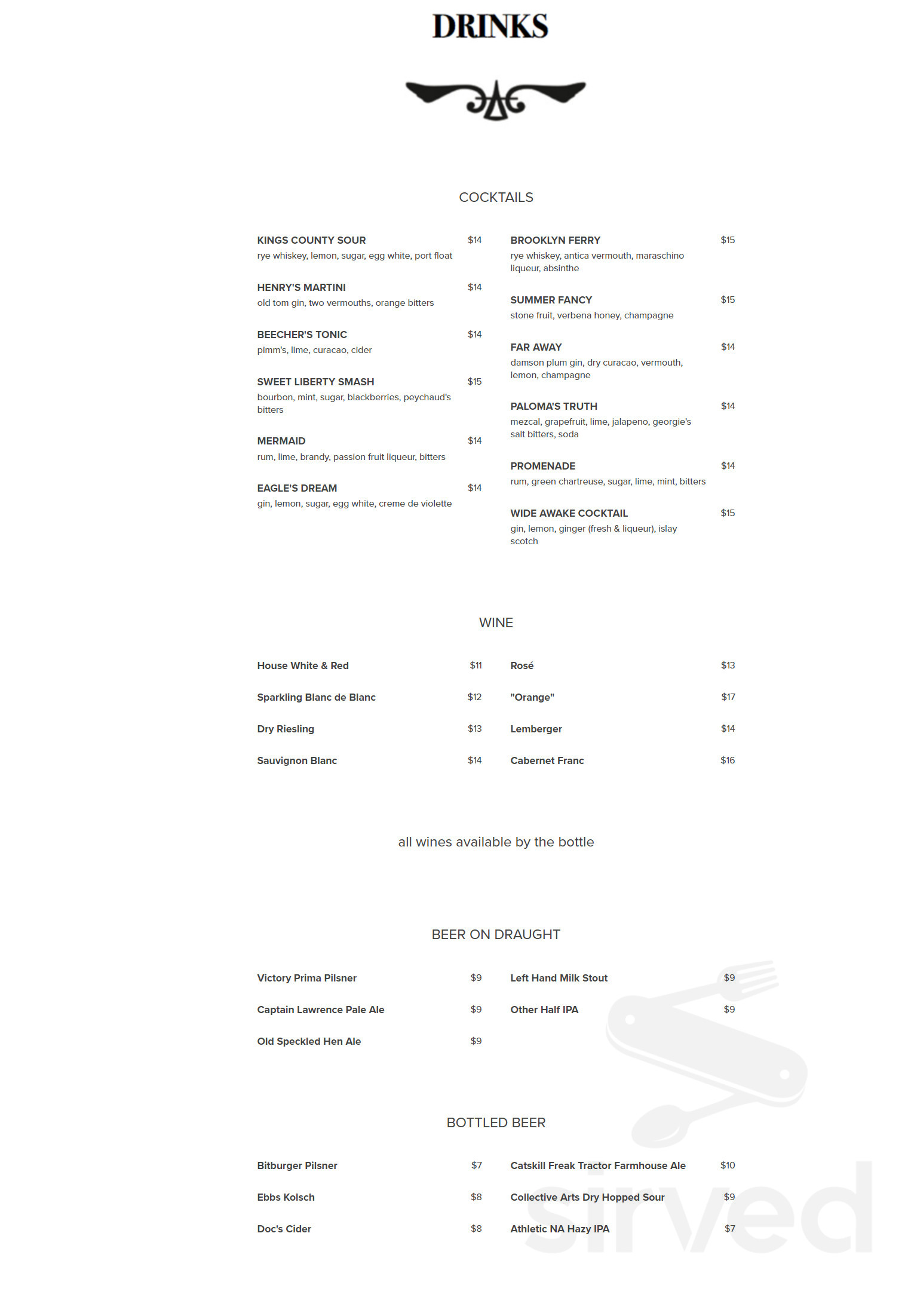 Henry Public menu in Brooklyn, New York, USA