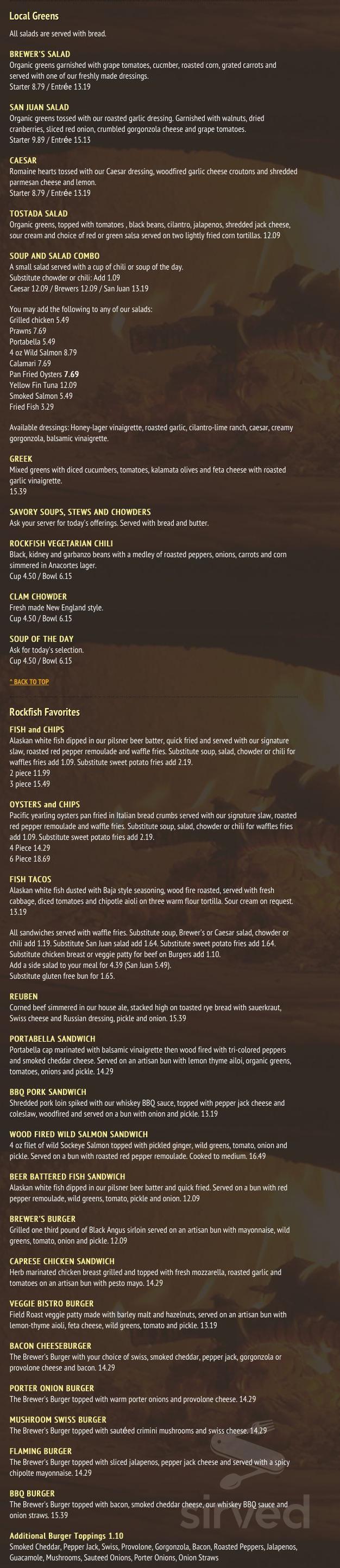 Rockfish Grill & Anacortes Brewery menu in Anacortes, Washington, USA