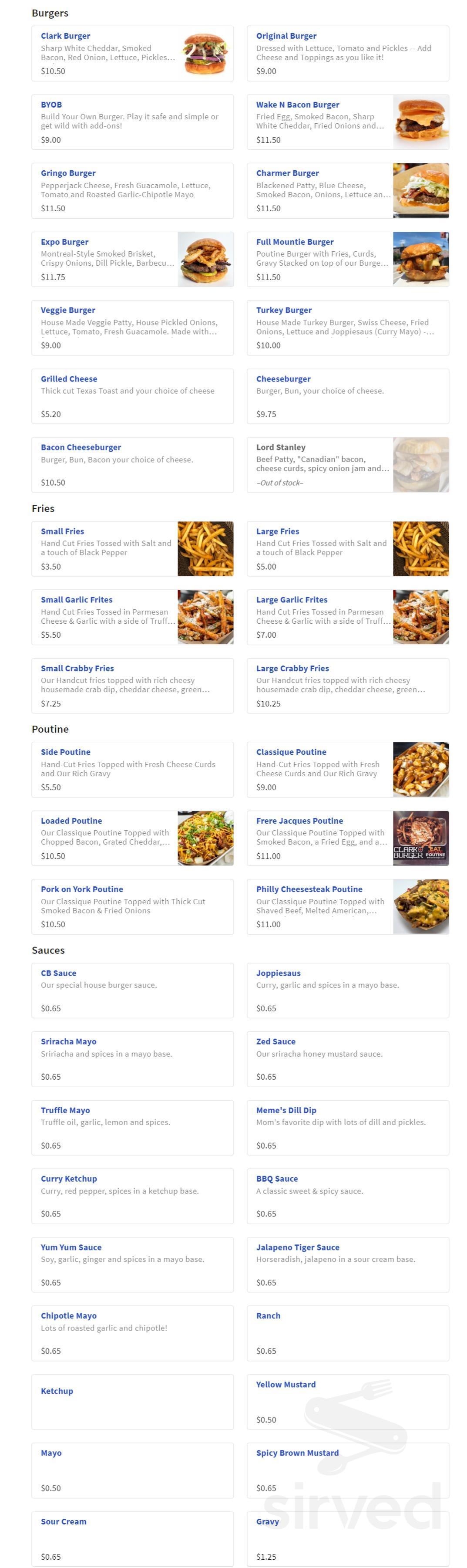 Clark Burger York Rd menu in Baltimore, Maryland, USA