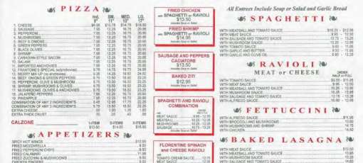 Menu for Frantone's Pizza & Spaghetti Villa in Cerritos, CA | Sirved
