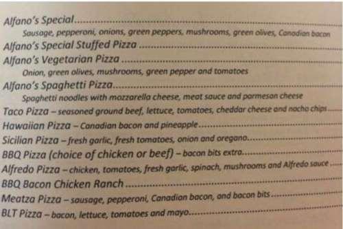 Alfano's Pizzeria & Italian Restaurant menu in Oregon, Illinois, USA