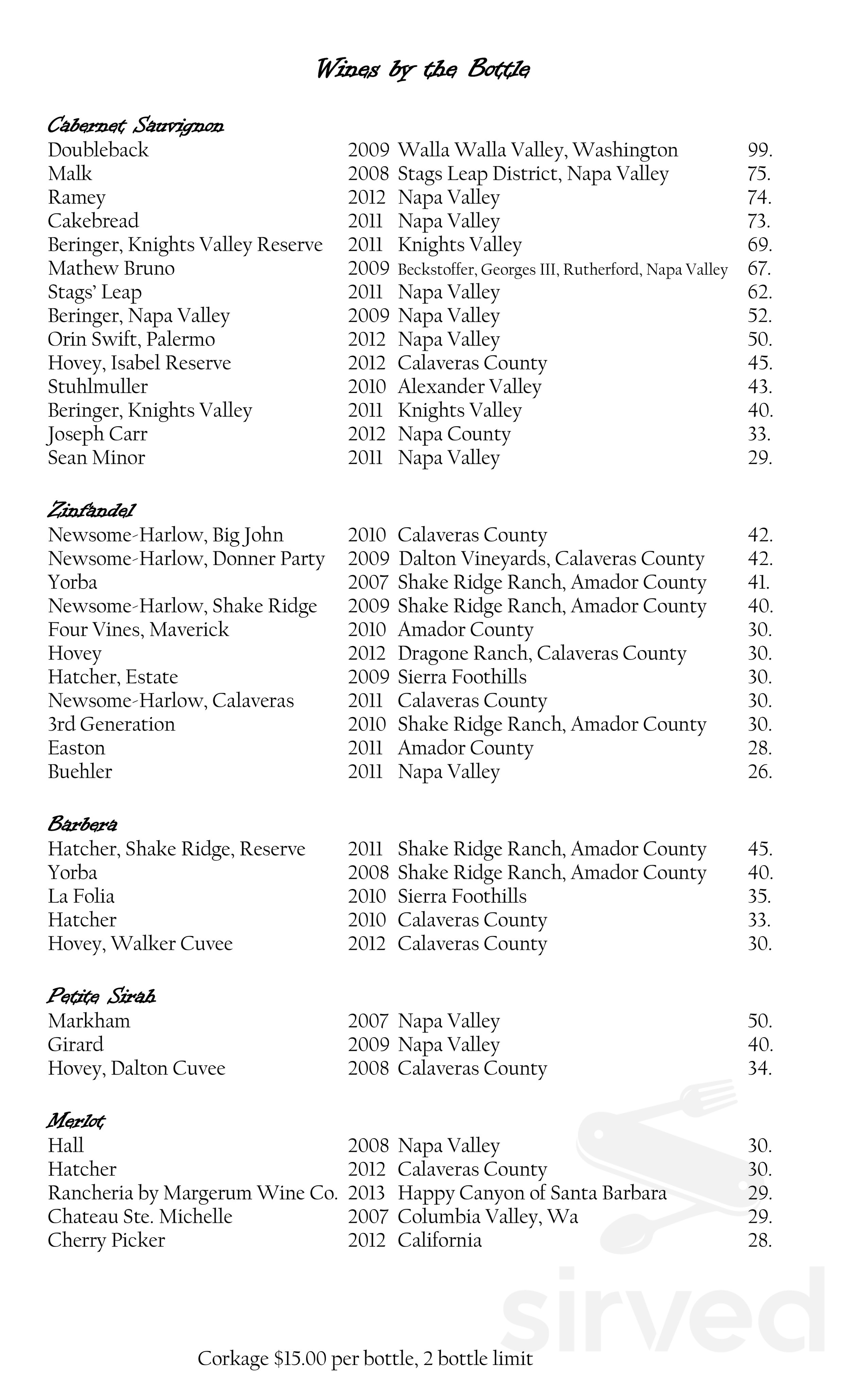 Steam Donkey Restaurant menus in Pinecrest, California, United States