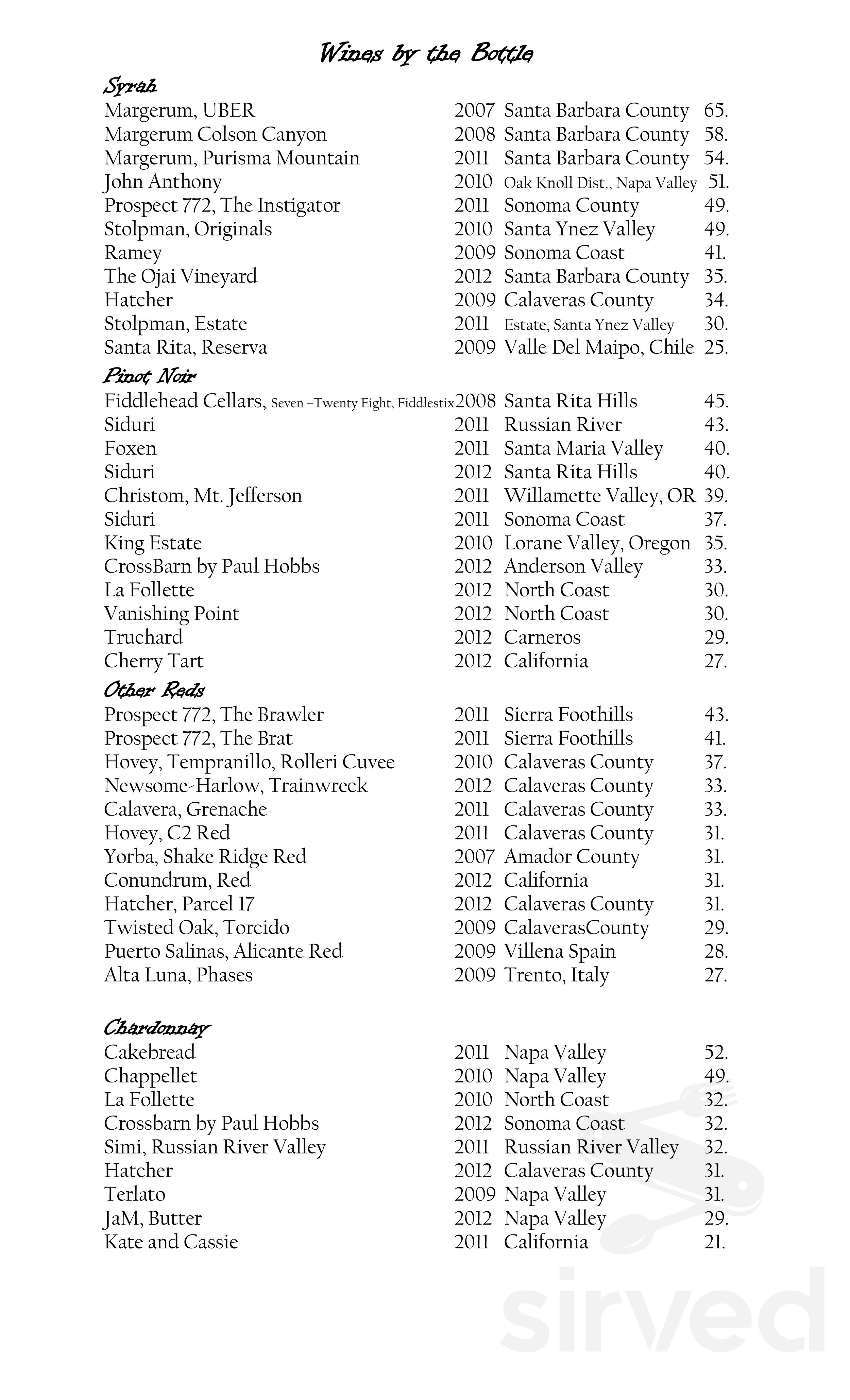 Steam Donkey Restaurant menus in Pinecrest, California, United States