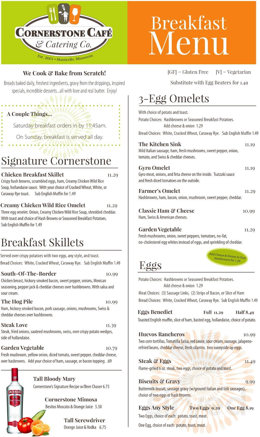 Menu for Cornerstone Cafe & Catering in Monticello, MN | Sirved