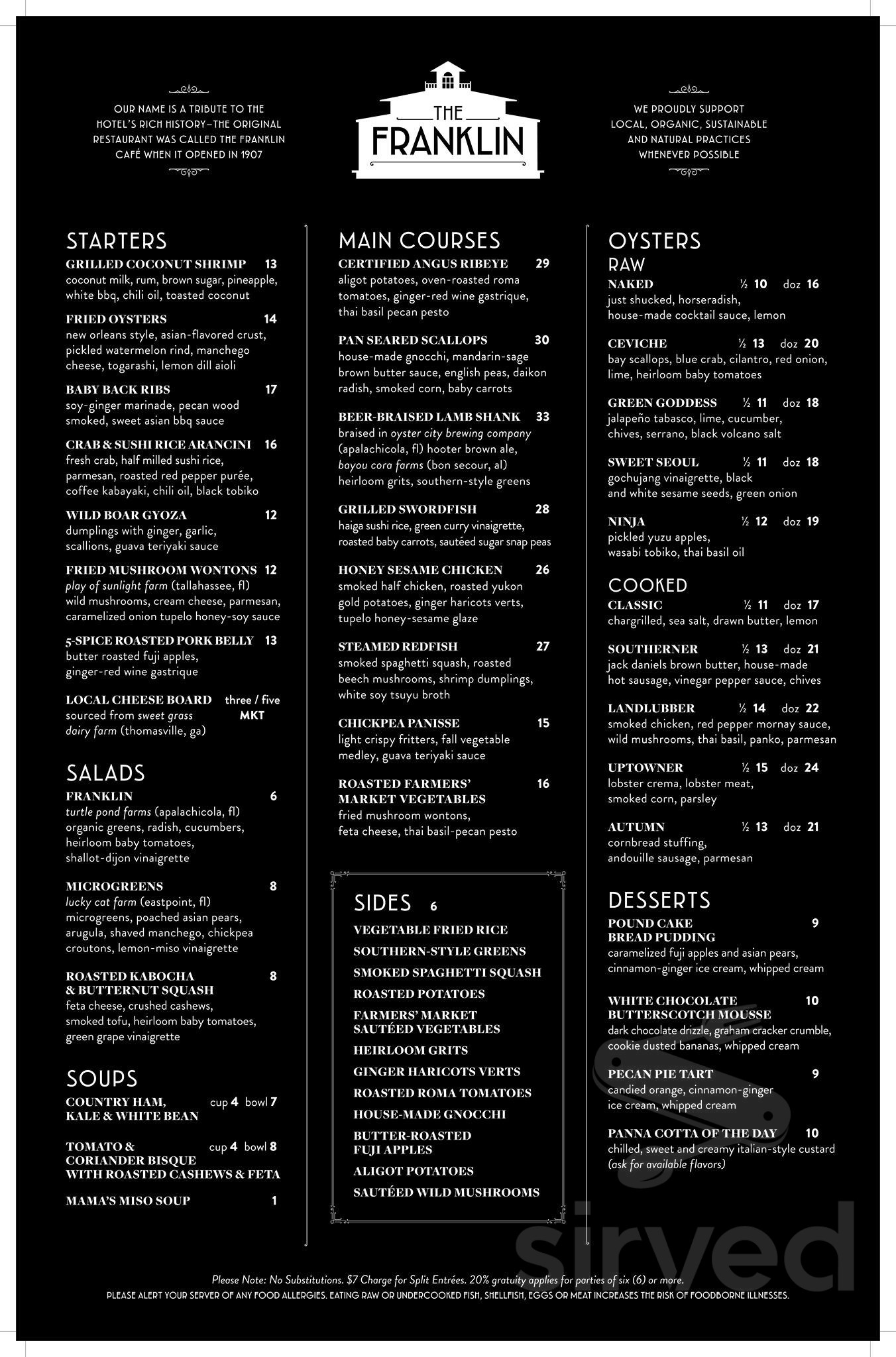 The Franklin Café menu in Apalachicola, Florida, USA