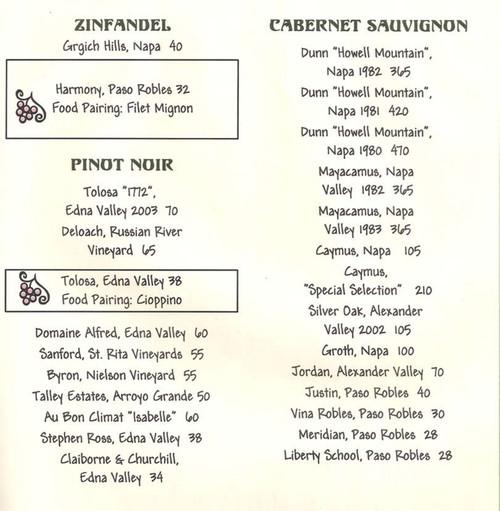 Olde Port Inn menu in Avila Beach, California, USA