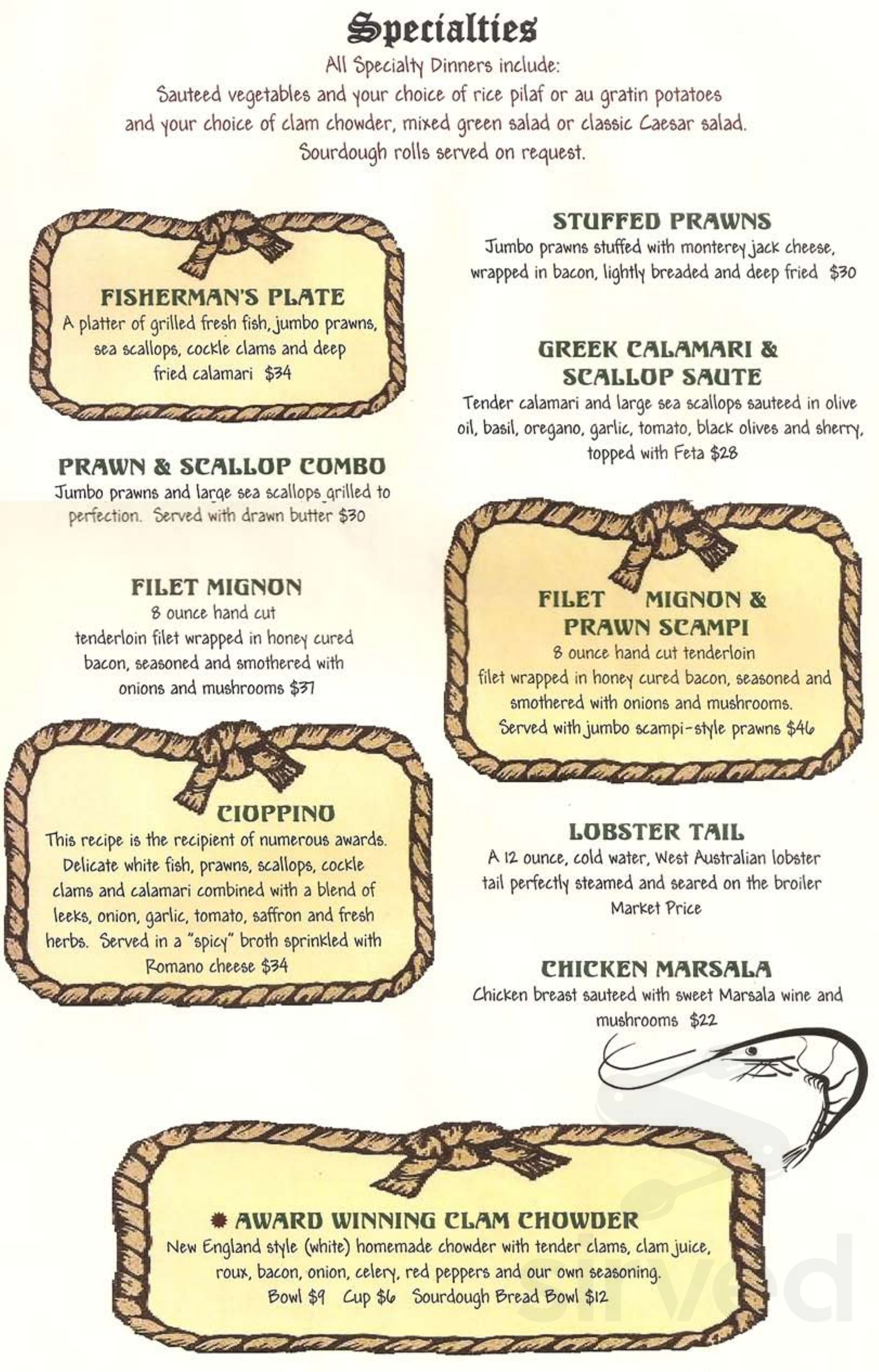 Olde Port Inn menu in Avila Beach, California, USA