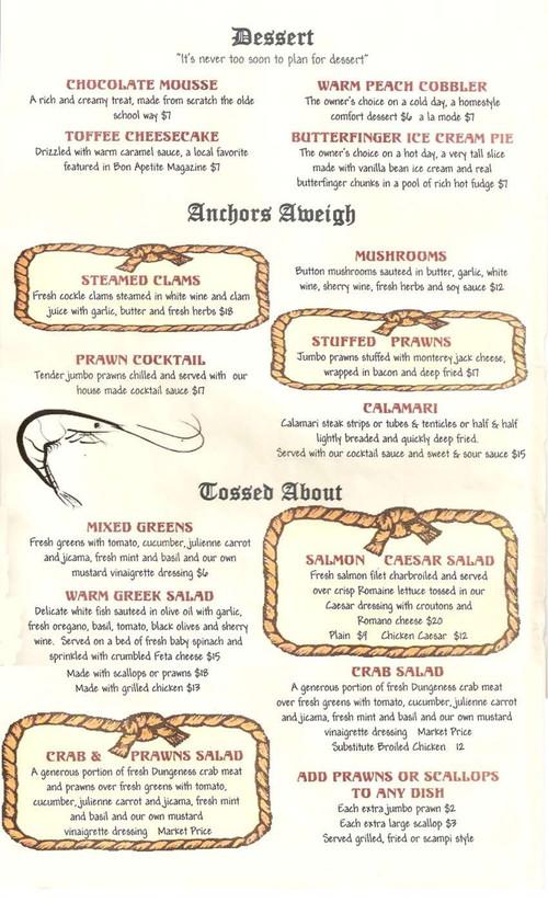 Olde Port Inn menu in Avila Beach, California, USA