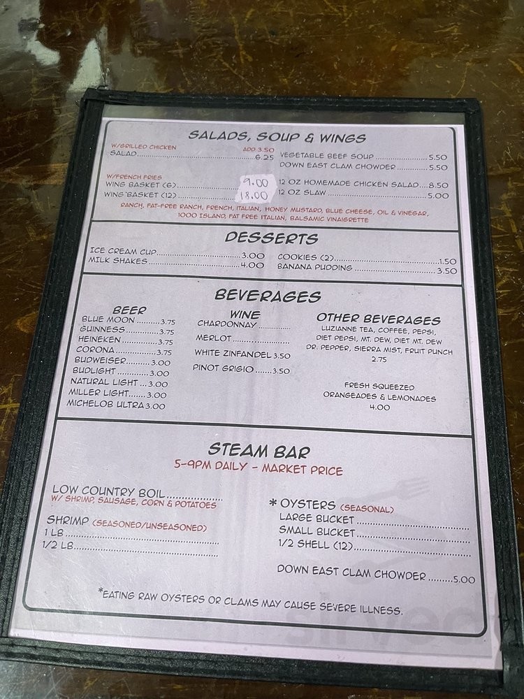 Cubbie's menu in Greenville, North Carolina, USA