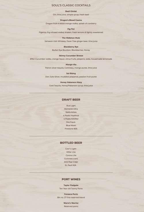 Soul Cafe menu in Scottsdale, Arizona, USA