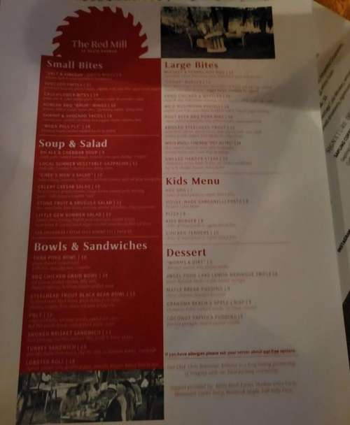 Red Mill Restaurant menu in Vergennes, Vermont, USA