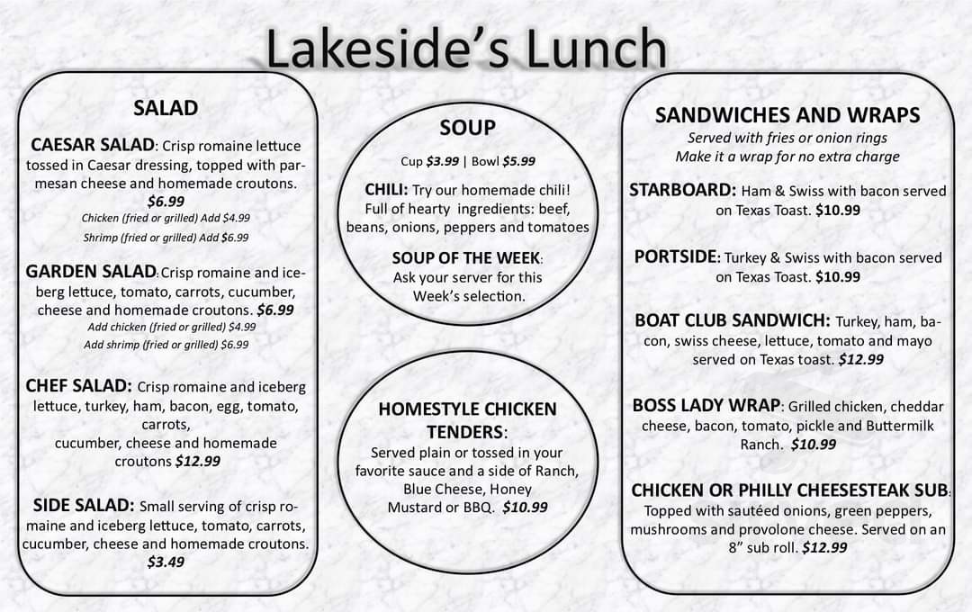 Menu for Doe Valley Swim & Tennis Club / Lakeside Bar and Grill in ...