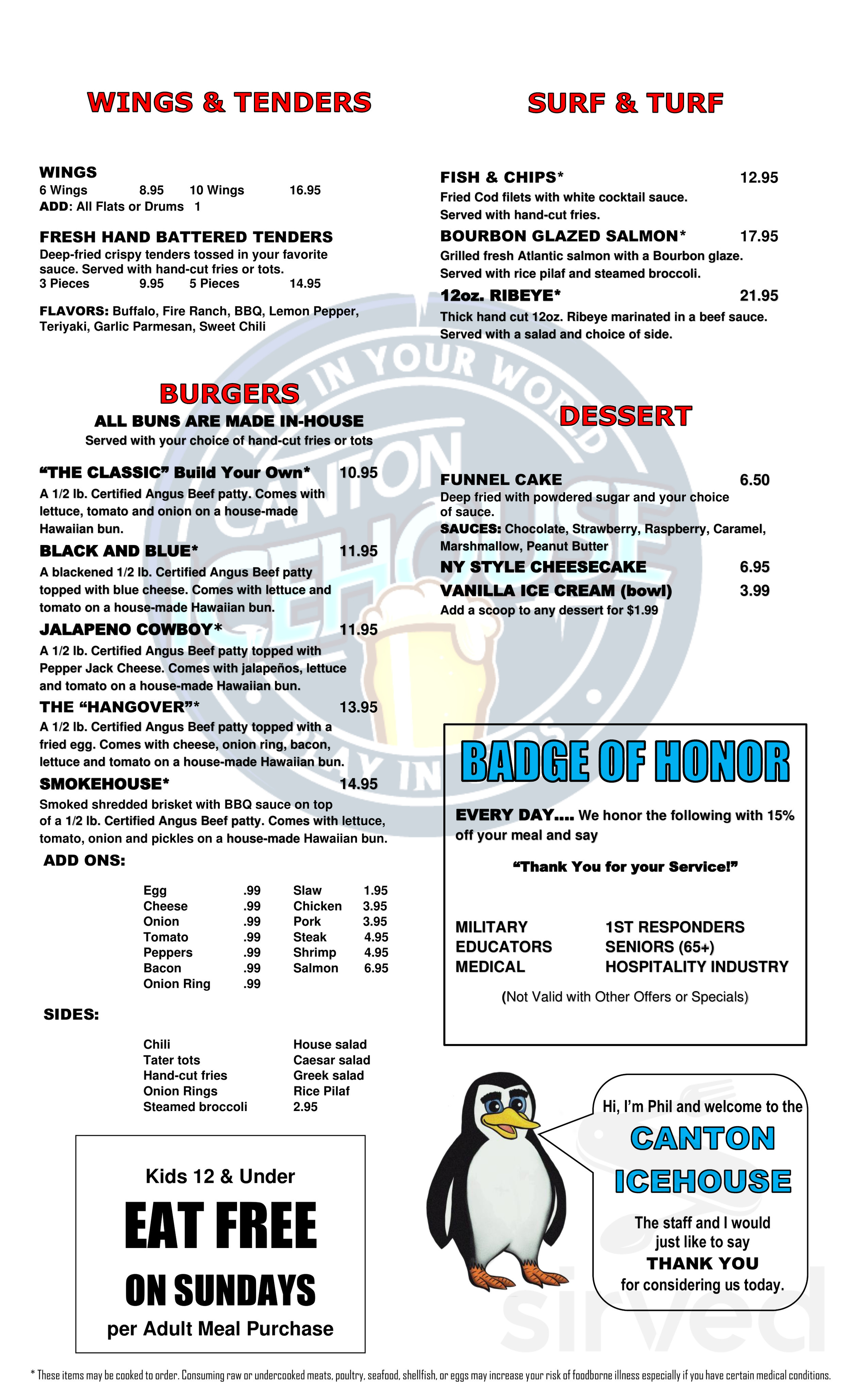 Menu - Canton GA's Canton Icehouse | Sirved