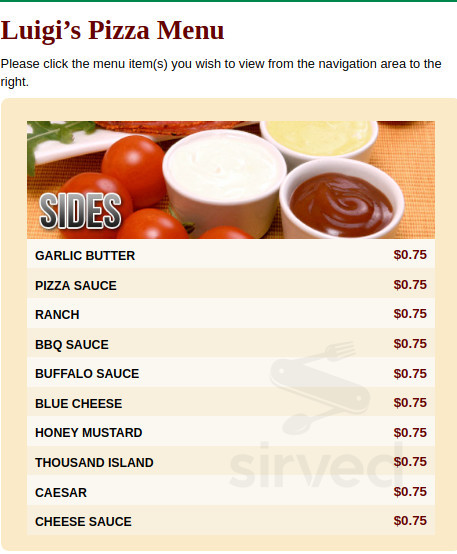 Luigi's Pizza menu in Clarksville, Tennessee, USA